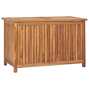 Outdoor Storage Box Teak Wood Garden Deck Box Storage Container Patio Backyard Poolside Balcony Furniture Decor, 35.4"x19.7"x22.8" Solid Teak Wood
