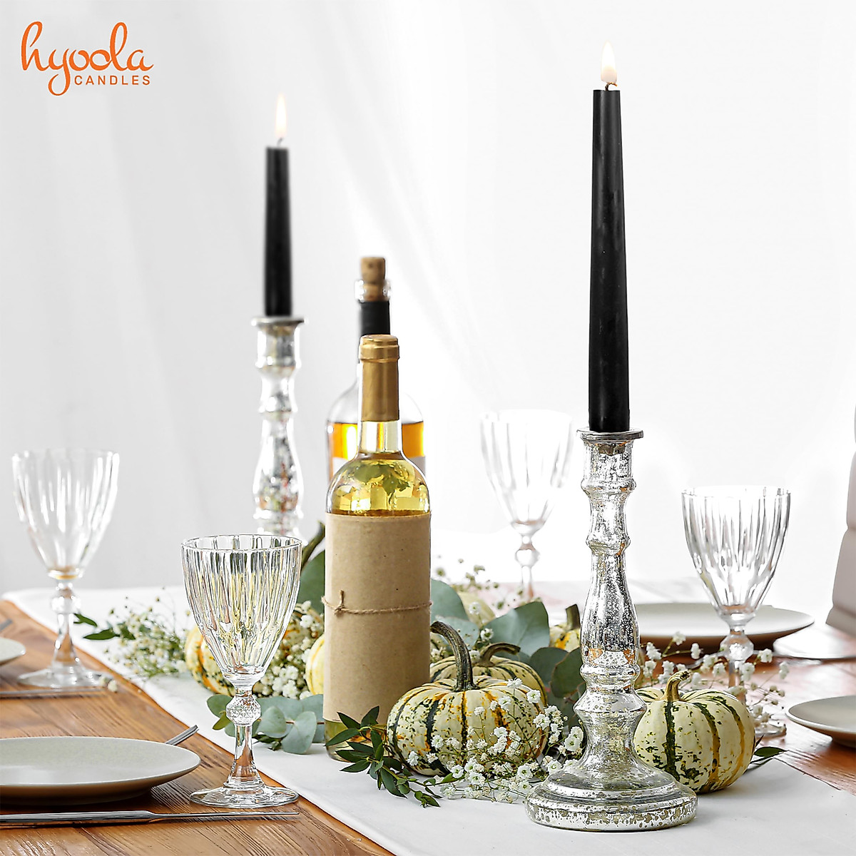 12 Pack Tall Taper Candles - 14 Inch Black Dripless, Unscented Dinner Candle - Paraffin Wax with Cotton Wicks - 12 Hour Burn Time