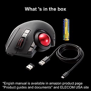 ELECOM Trackball Mouse Wireless, Ergonomic Mouse, 3 Device Connection, Wired (USB), Bluetooth, Track Ball Mouse, Thumb Control, Compatible for PC, Laptop, Mac, Windows, macOS, EX-G Pro (M-XPT1MRXBK)