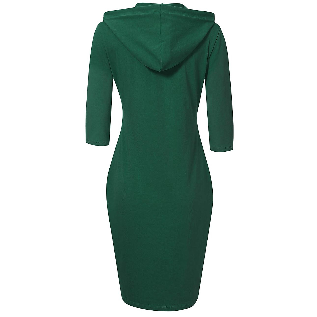 MISSKY Women 3/4 Sleeve Pocket Knee Length Slim Sweatshirt Hoodie Dress (XL,DarkGreen44#)