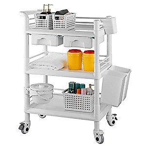 Rolling Utility Cart,Qiwey Medical Utility Cart with Drawers,3-Tier Esthetician Cart with Wheelsfor Beauty Salon SPA Commercial Hospital Office Lab Cart White