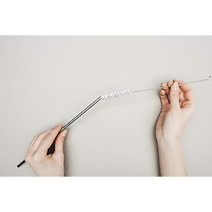 Sunny Straws Re usable Ultra-Long Stainless Steel Straw Set Including (2) Brushes & (1) Linen Pouch - PERFECT FOR COLD DRINKS AND TUMBLERS (Silver)