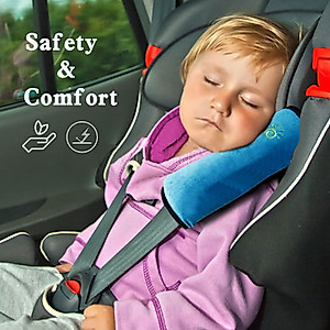 Ecloud Shop® 2pcs Seatbelt Pillow,Car Seat Belt Covers for Kids, Adjust Vehicle Shoulder Pads, Safety Belt Protector Cushion, Soft Auto Seat Belt Strap Cover Headrest Neck Support for Kids Blue+Gray