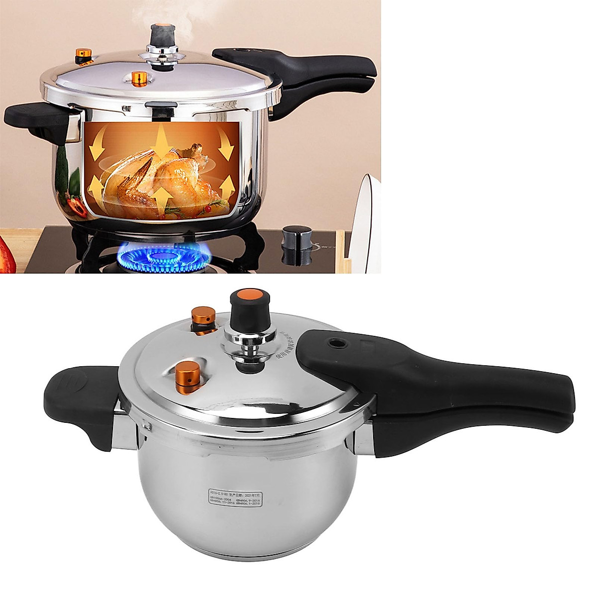 Pressure Cooker, 16cm Safety Valves 304 Stainless Steel and Plastic Electric Pressure Cooker Rapid Heating Pressure Cooker Kitchen Tool for Cooking