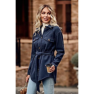 PRETTYGARDEN Women's 2023 Fashion Winter Trench Coats Lapel Button Down Peacoat Belted Outwear Casual Jackets (Navy,X-Large)