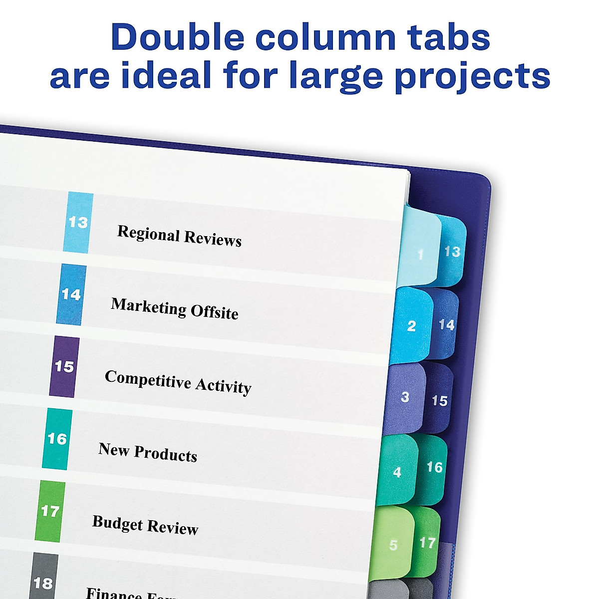 Avery Double Column 24 Tab Dividers for 3 Ring Binders, Customizable Table of Contents, Multicolor Tabs, 1 Set (11321)