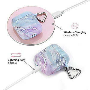 Velvet Caviar Marble AirPod Case for Women & Girls [Updated Top] with Keychain - Cute Protective Hard Cases Compatible with Apple Airpods 1/2 (Holographic Pink Blue)