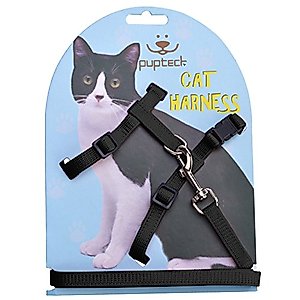 PUPTECK Adjustable Cat Harness Nylon Strap Collar with Leash Black