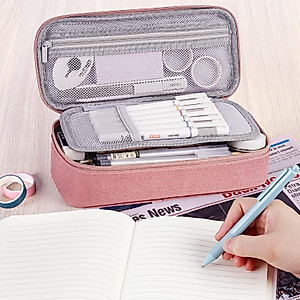 WEMATE Large Pencil Case Aesthetic,Big Capacity Canvas Pencil Pouch with Zipper, Pencil Case for Girls & Boys, Marker Pen Case,Portable Stationery Pencil Bag for School College Office