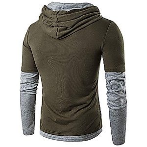 Men's Pullover Winter Workout Thenlian Men's Casual Autumn Winter Long Sleeve Patchwork Hooded Sweatershirt Top(Army Green, XXL)