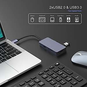 HOPDAY USB C Hub, 6 in 1 USB Mini Docks with 4K-HDMI, SD/TF, USB 3.0/2.0 to HDMI Adapter, 6-Port USB Docking Station for MacBook Air/Pro, Lenovo Laptop, Surface Pro