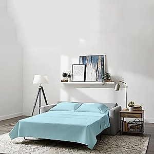 Cottingon Full Size 6" Drop Light Blue Microfiber Fitted Sheet Only - Sleeper Sofa Sheets - 100% Brushed Microfiber Sofa Bed Bottom Sheet