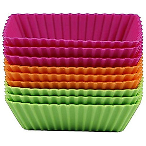 Webake Rectangular Jumbo Cupcake Liners, 4.3 Inch Silicone Baking Cups Reusable Muffin Cups Nonstick Mini Loaf Pan (Pack of 12)