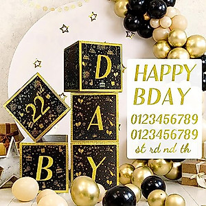 UNIIDECO Birthday Letter Boxes for Party, Black and Gold Birthday Decorations with Number and Letters for 1st 2nd 16th 21th 30th 40th 50th 60th 70th 80th 90th 100th Birthday Decor