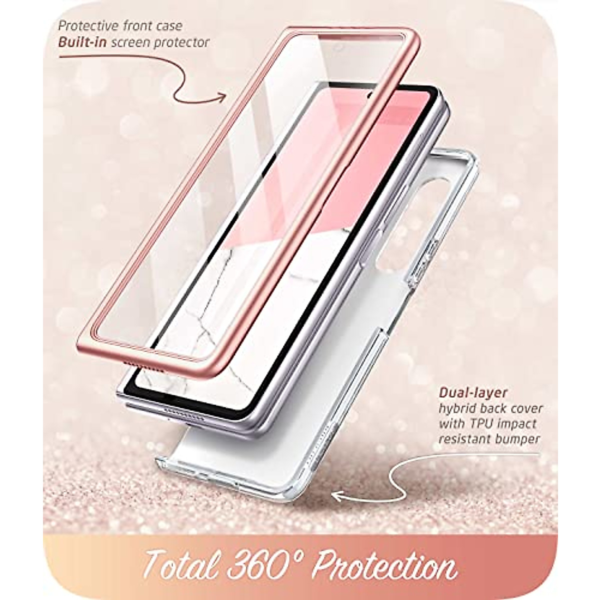 i-Blason Cosmo Series Case for Samsung Galaxy Z Fold 3 Case 5G (2021), Slim Stylish Protective Bumper Case with Built-in Screen Protector (Marble)