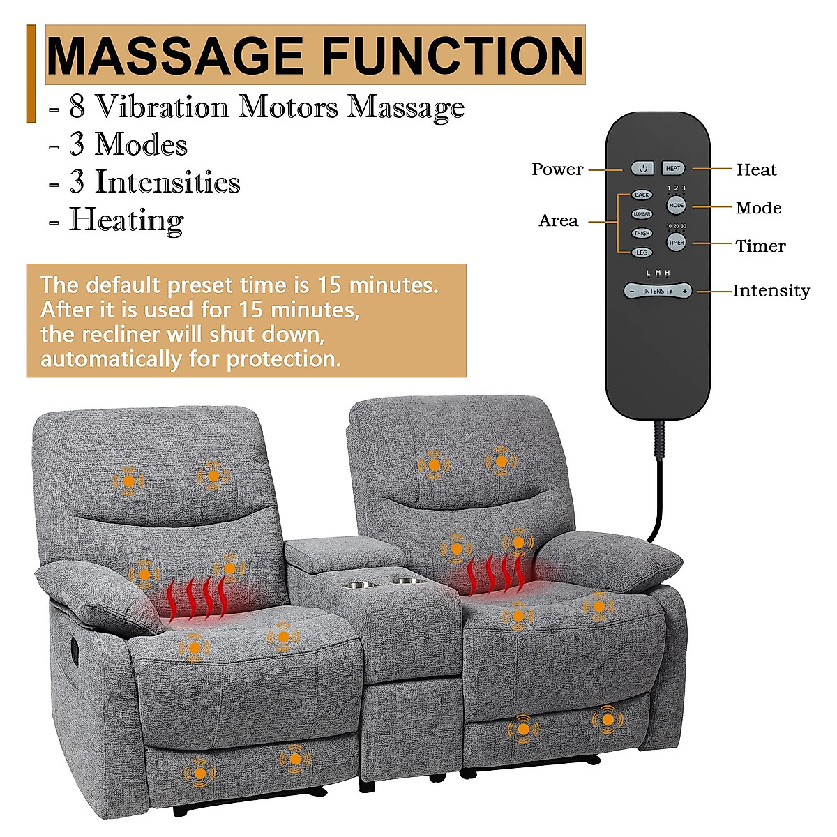 B BAIJIAWEI Double Reclining Loveseat - Fabric Home Theater Seating with Console - 2 Seater Manual Reclining Couch for Living Room, Office (Fabric- Light Grey)