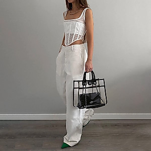 MARCO M KELLY Large Clear Tote Bag Stadium Approved Women Clear Purse for Stadium Events Crossbody 2 in 1 Shoulder Work Bag