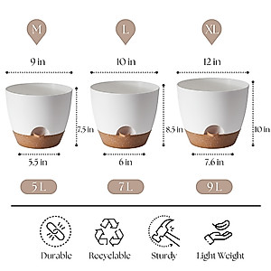 TYMENSH Plant Pots 12/10/9 inch Set of 3, Self Watering Flower Pots Indoor Outdoor, Planters with Drainage Hole Saucer Reservoir, White