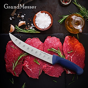 GrandMesser Butcher Knife for Meat Cutting, Curved Cimeter Knife 9 Inch Comfortable Handle, German High Carbon Stainless Steel Blade, Kitchen Knife for Home and Restaurant.