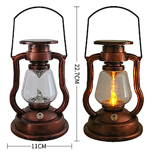 Solar Lantern Outdoor Hanging Solar Lights Dancing Flame Christmas Decor Vintage Led Waterproof Camping Lamps Landscape Decor for Table Patio Garden Yard Pathway Porch (Copper)