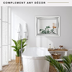 MCS Large Wall Mirror, Modern Rectangle Mirror Home Decor for Living Room, Bedroom, or Bathroom, 24.5 by 30.5 Inch, White/Woven Silver