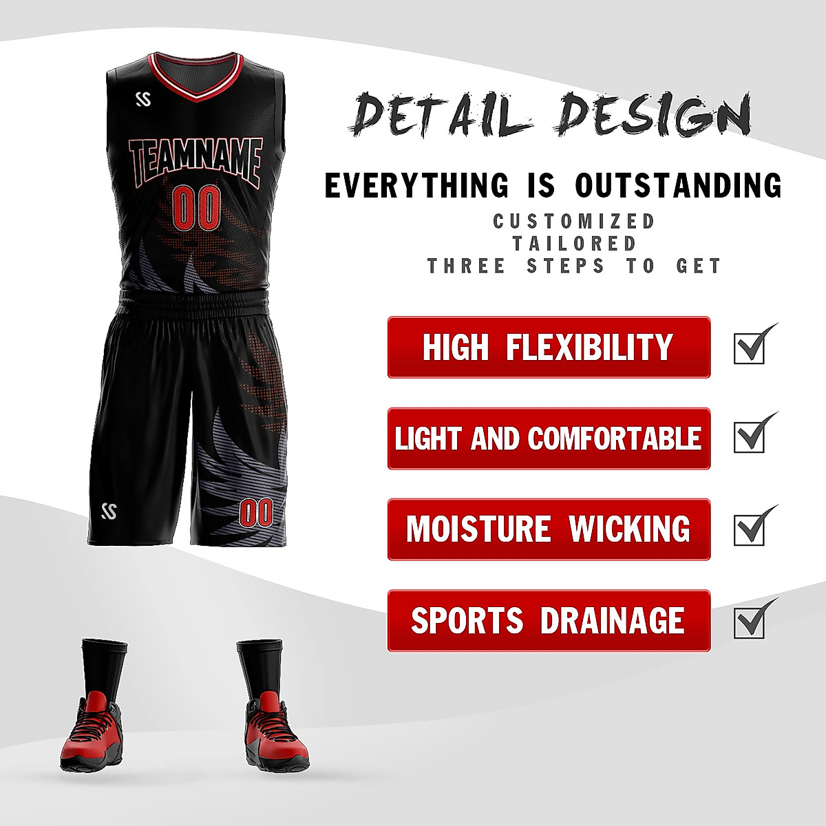 Custom Gradient Basketball Jersey Kit Printed Team Name & Number Personalized Sports Uniform for Men/Youth, Sleeveless, Black, One Size
