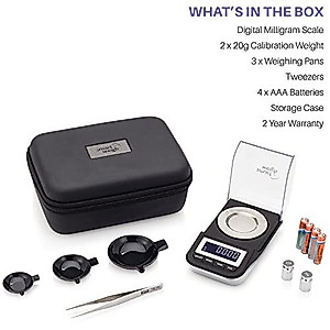 Smart Weigh 50g x 0.001 Grams, Premium High Precision Digital Milligram Scale, Includes Tweezers, Calibration Weights ,Three Weighing Pans and Case