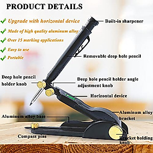 Scribing Tool, Multi-function Scriber tool, Aluminum Alloy Scriber Marking Tool with Deep Hole Construction Carpenter Pencil, DIY Woodworking Scriber Line Maker Measuring Tool