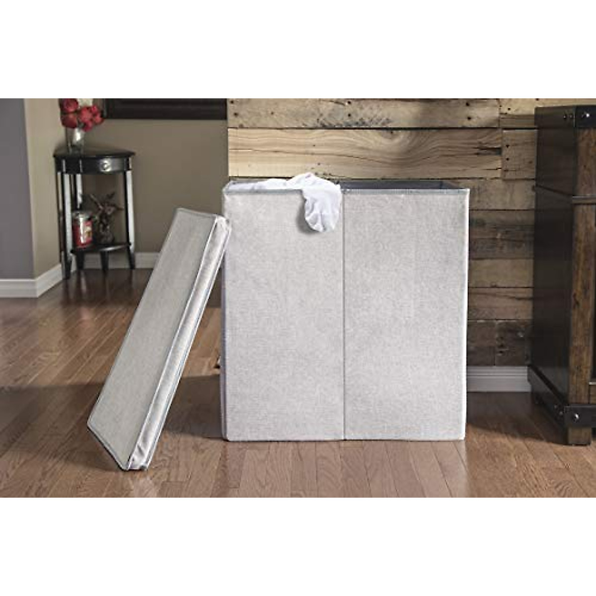 GreenWay GFL6000GR Collapsible Double Sorter, Grey Linen Laundry Hamper