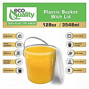 1 Gallon (128 oz) Clear Plastic Bucket with Lid and Handle (3 Pack), Ice Cream Tub with Lids - Food Grade Freezer and Microwave Safe Food Storage Containers, Round Plastic Pail Container with Lid, BPA Free