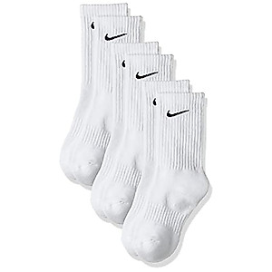 Nike Everyday Cushion Crew Training Socks, Unisex Socks with Sweat-Wicking Technology and Impact Cushioning (3 Pair), White/Black, Large