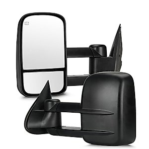 Perfit Zone Towing Mirrors Compatible with 2007-2014 Chevy Silverado for GMC Sierra 1500 2500 3500 HD Yukon Tahoe Black Power Heated Convex Lens Manual Folding Pair Set Driver Passenger LH RH