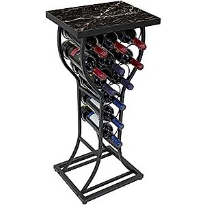 Sorbus Wine Rack Console for Home Bar - Mini Wine Stand with Faux Black Marble Table Top - Durable Metal Freestanding Wine Storage Cabinet Shelf - Wine Racks Free Standing Floor Holds 11 Wine Bottles