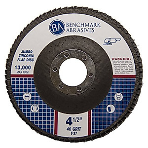 Benchmark Abrasives 4.5" x 7/8" Premium High-Density Jumbo Zirconia Type 27 Flap Discs for Sanding, Stock and Rust Removal, Finishing, Grinding, Deburring (10 Pack) - 40 Grit
