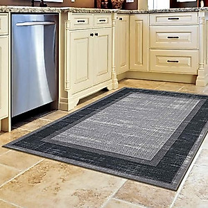 Ottomanson Ottohome Contemporary Bordered Design Rubberback Area Rug, 3'3" x 5', Gray/Navy