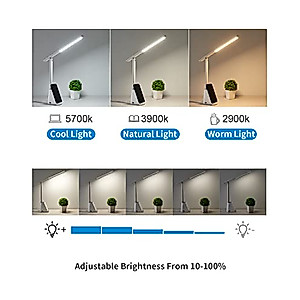 seebest Rechargeable Desk Lamp with 15W Fast Wireless Charger, USB Charging Port, Table Lamp for Home Office, Touch Control Eye-Caring Stepless Dimming, Foldable Little Lamp, for Reading Work