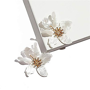 Tiande Bohemian Luxury Oversize Resin Big Flower Earrings For Women Stainless Steel Crystal Jewelry - White