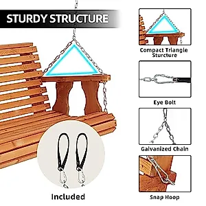 Porch Swing Outdoor, 5.5FT Heavy Duty 800lbs Wooden Hanging Swing Bench with Cupholders and Hanging Chains for Front Porch Garden Deck Patio Backyard Balcony