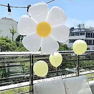HORUIUS Daisy Balloons White Daisy Flower Balloon Daisy Themed Party Birthday Wedding Decoration Supplies 30inch 5PCS