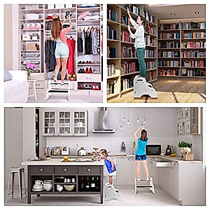 Ollieroo Bamboo 2 Step Stool, Heavy Duty Kids Step Stool with Non-Slip Stepping Surface, Stepping Stool for Kids Adults, Toddler Step Stool for Bathroom Sink Kitchen Counter Bedside(White)