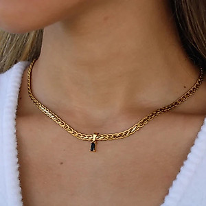 GOGOEY 18K Gold Filled Vintage Choker Necklaces for Women Waterproof Gold Choker Necklace Anti Tarnish Gemstone Zircon Rectangle Pendant Necklace (C-Black)