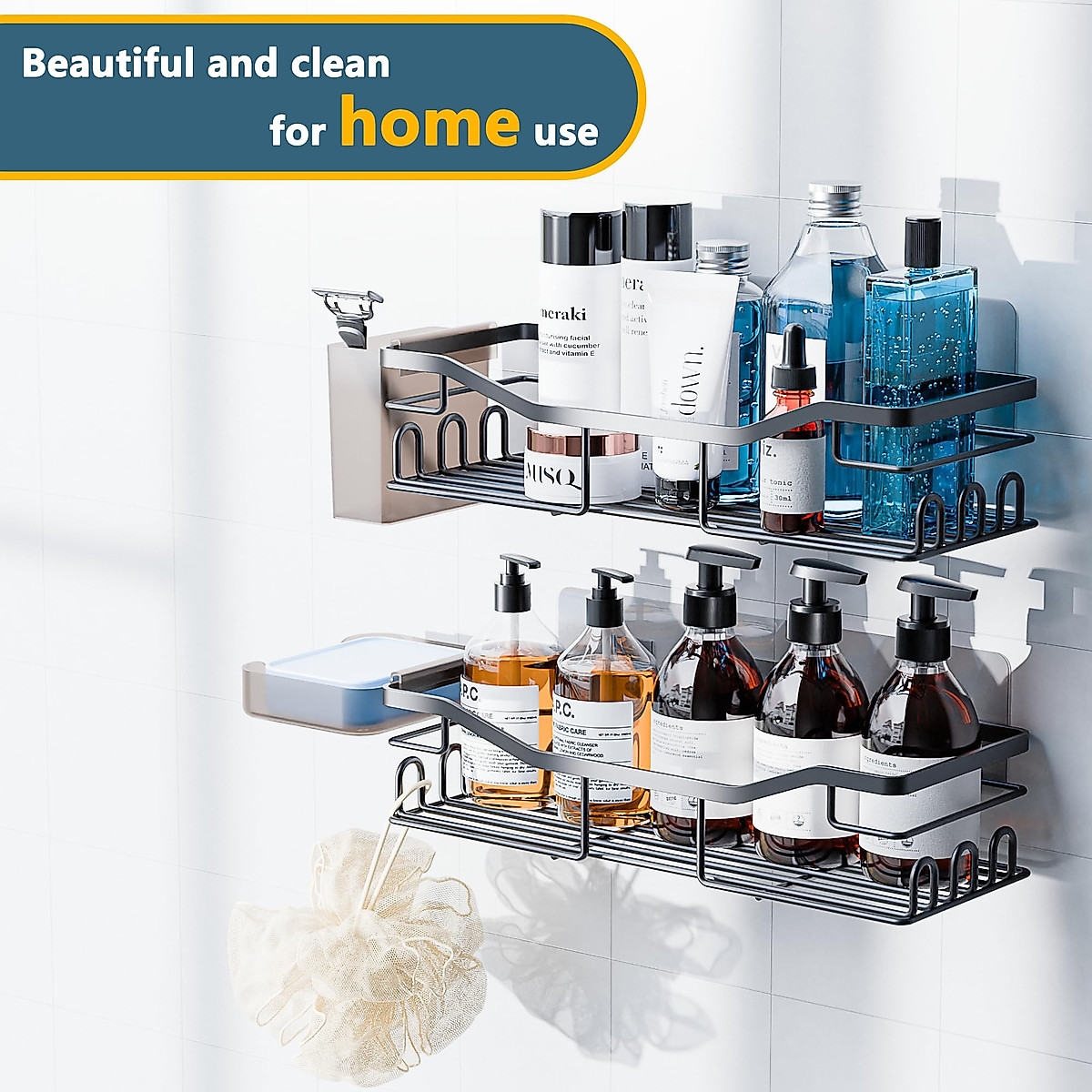 Shower Caddy 4 Pack and Mesh Shower Caddy Portable,Rustproof Bathroom Organizer with Soap Dish,Toothbrush Holder&Hooks,with Zipper, Quick Dry Outdoor Shower Bag for Camping, Beaches and Dormitories