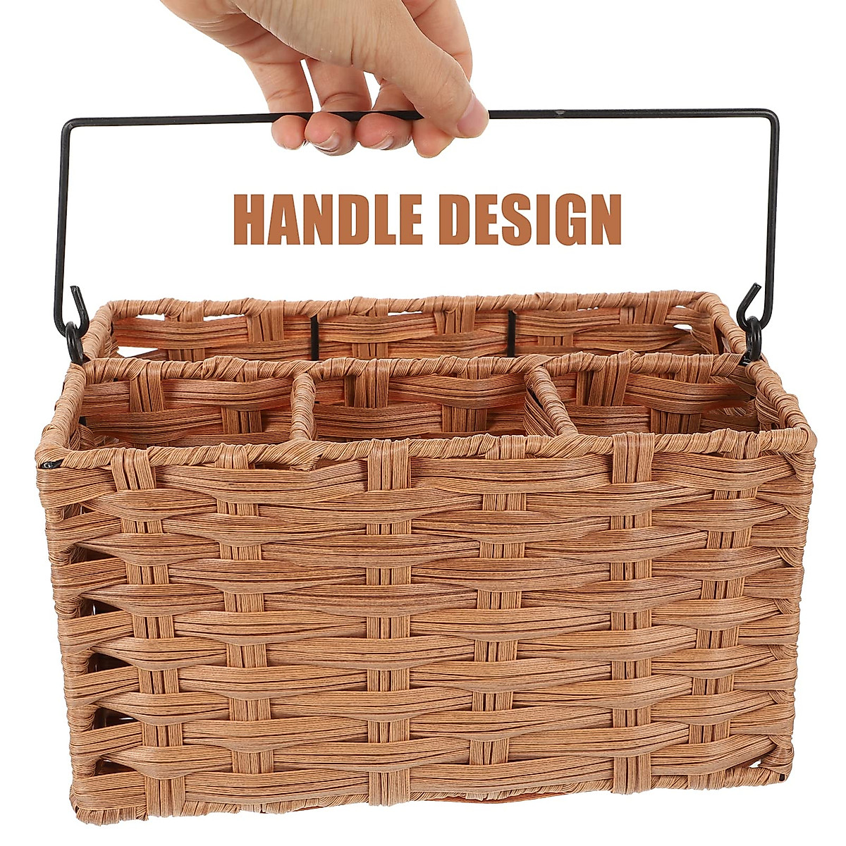 Zerodeko Utensil Basket Utensil Holder Cutlery Storage Basket Make up Iron Woven Basket Cutlery Holder Seagrass Baskets