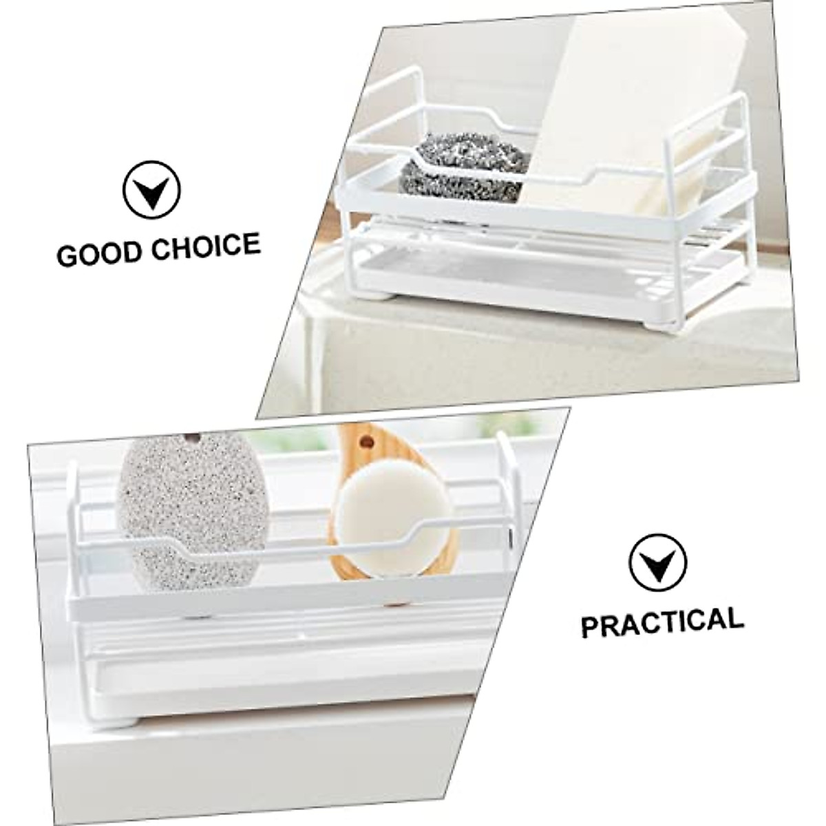 Veemoon Multi-Purpose Storage Rack Soap Sponge Holder Hanging Storage Shelves Sink Tidy Kitchen Soap Tray Drawer Shelf Dish Locker Shelf Iron Rack White Iron + Drain Rack Multipurpose