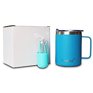 Credrink 15 oz Insulated Coffee Mug，Handle cup with sliding lid,，Stainless Steel Aqua Bottle，Double Wall Vacuum Insulated Trave Mug, Keep Warm for 6 Hours, Refrigerate for 12 Hours(blue Coffee Mug)