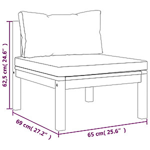 vidaXL Solid Acacia Wood Sectional Middle Sofa with Cream White Cushions for Outdoor Patio Lounge Configuration