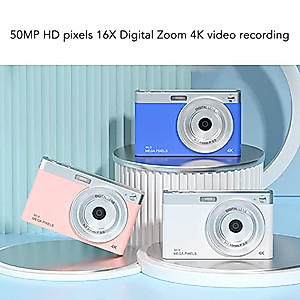4K Digital Camera, 2.88In 50MP Pixels Mirrorless IPS HD Compact Camera, AF Autofocus 16X Zoom Camera with Built in LED Fill Light (White)