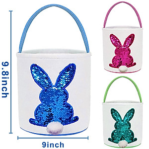 3 Pack Easter Eggs Baskets for Kids,Canvas Personalized Easter Bunny Baskets Bucket Tote Gifts Bags with Rabbit Fluffy Tail for Girls Boys Easter Eggs Hunt Easter Party Favors Decorations Toy