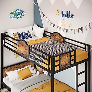 LIKIMIO Bunk Bed Twin Over Twin with Ladder and MDF Board Guardrail, Twin Bunk Beds with 2 Storage Drawers, Space-Saving, Noise Free, Black