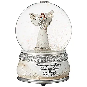 Pavilion Gift Company 82304 Elements Friends Angel Musical Waterglobe, 6-Inch/100mm, Inscription Friends Open Their Hearts Share Their Lives, Care Forever , White